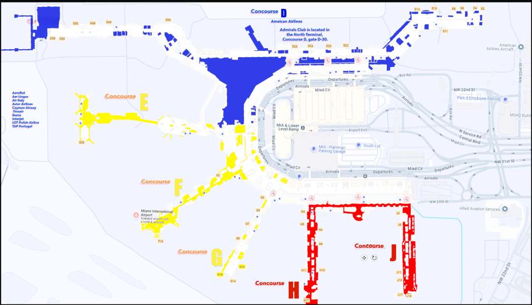Image Of Miami Airport MIA Terminal Map | Miami Airport MIA